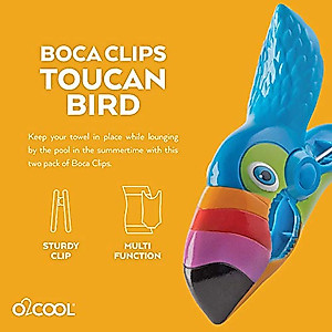 O2COOL Bocaclips - Beach Towel Clips For Beach Chairs, Patio And Pool Accessories - (Toucan) 2 Count