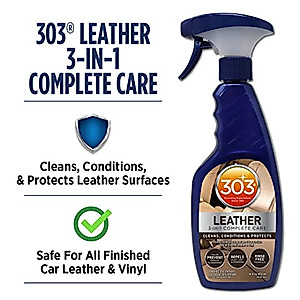 303 Leather 3-In-1 Complete Care - Cleans, Conditions, & Protects - Helps Prevent Fading & Cracking - Rinse Free Formula - Repels Dust, Lint, & Staining, 16 fl. oz. (30218CSR) Packaging May Vary
