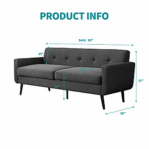 BALUS 80" W Sofa Couch, Upholstered Modern Couch Oversized Loveseat Button Tufted with Thickened Cushion, Mid Century Furniture for Living Room/Bedroom/Apartment Office, Easy Assembly