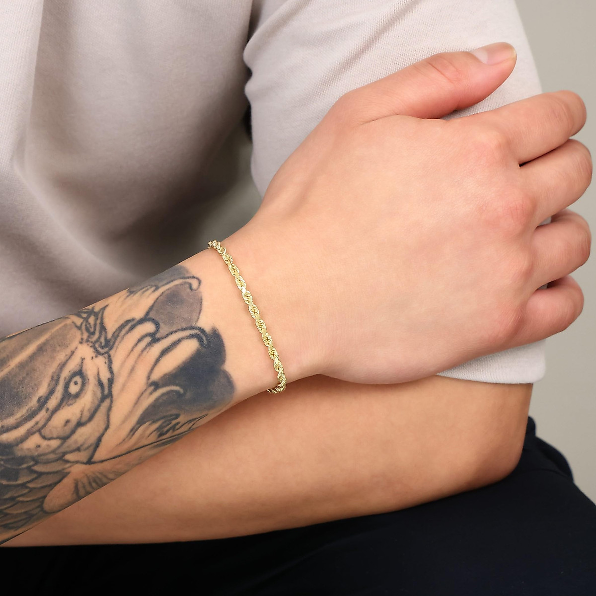 Nuragold 14k Yellow Gold 3mm Rope Chain Diamond Cut Bracelet or Anklet, Mens Womens Jewelry 7" 7.5" 8" 8.5" 9"