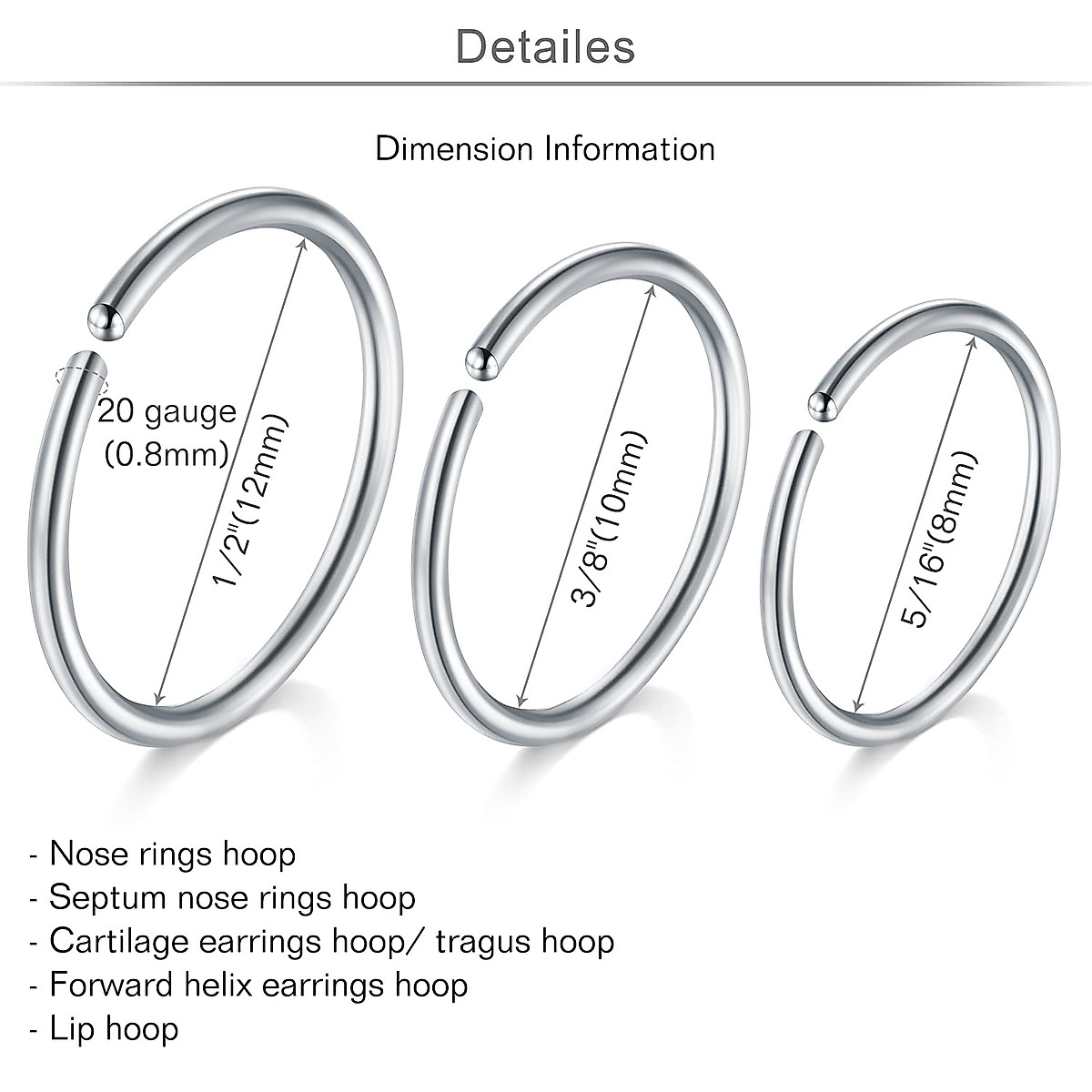 MODRSA Nose Rings 20g Nose Rings Studs L Shape Nose Piercings Stainless Steel Nose Rings Hoops Diamond Heart Hypoallergenic Nostril Nose Piercing Jewelry for Women Men Silver Rose Gold Black Rainbow