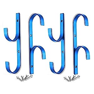 Flowerbeauty Pool Pole Hanger Premium Aluminium Holder Set, Ideal Hooks for Telescopic Poles, Skimmers, Leaf Rakes, Nets, Brushes, Vacuum Hose, Garden Tools and Swimming Pool Accessories (4, Blue)