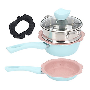 Nonstick Aluminum Alloy Sauce Pan Infant Baby Food Cooking Pot, Steaming Basket Visible Lid (Type 2)
