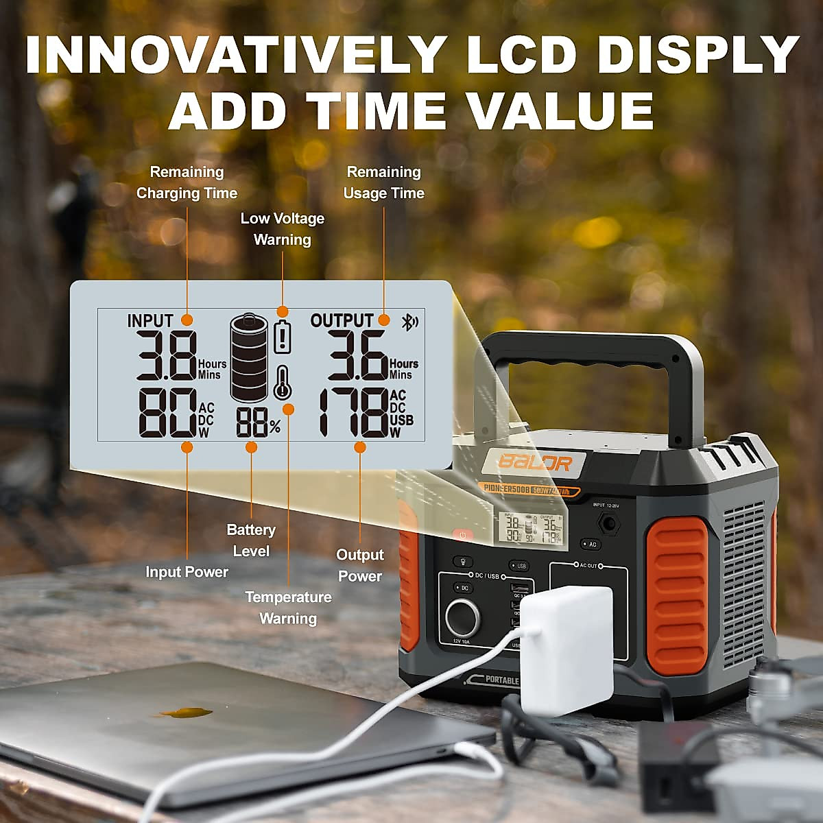 BALDR Portable Power Station 500W, 400Wh Outdoor Solar Generator Mobile Lithium Battery Pack with 120V AC Outlet (Solar Panel Optional) for Road Trip Camping, Outdoor Adventure