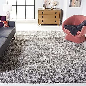 SAFAVIEH Santa Monica Shag Collection 6'7" x 9'6" Silver SGN725 Solid Non-Shedding Living Room Bedroom Dining Room Entryway Plush 2-inch Thick Area Rug