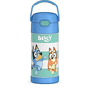 THERMOS FUNTAINER 12 Ounce Stainless Steel Vacuum Insulated Kids Straw Bottle, Bluey