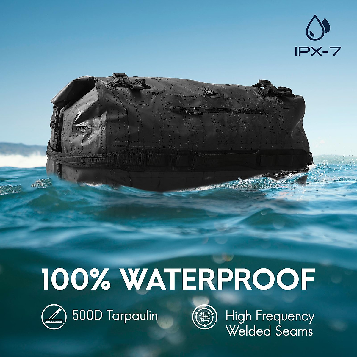 Haimont Large Waterproof Duffel Backpack Roll-Top Heavy Duty Dry Duffle Bag for Boating, Travel, Motorcycle, Kayaking, Camping, 60L, Black
