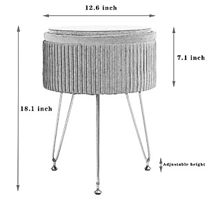 CUYOCA Round Storage Ottoman with Tray, Vanity Stool with Storage for Living Room Makeup Room, Coffee Table Foot Rest Stool for Vanity, Velvet White