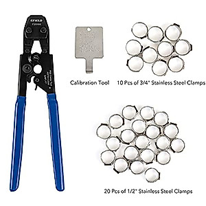 EFIELD Pex Cinch Clamp/Ear Hose Clamps Crimping Tool for Stainless Steel Clamps Sizes from 3/8" to 1" with Metal Pipe Cutter 20pcs 1/2" and 10 pcs 3/4" Clamps Suit all US F2098 Standards