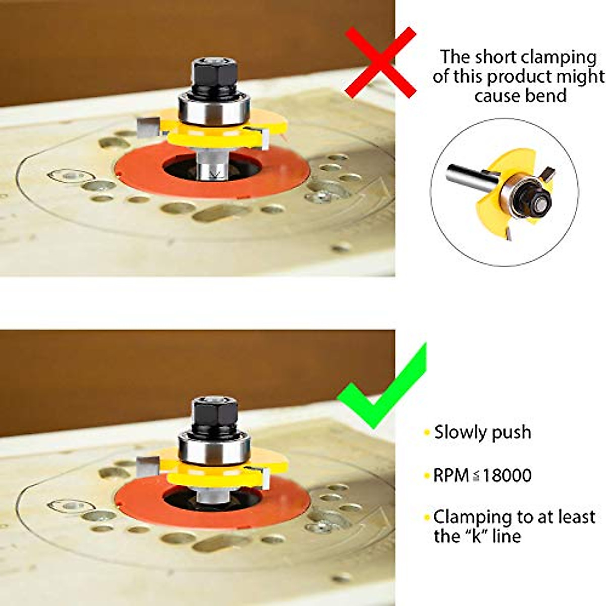 KOWOOD Tongue and Groove Set of 2 Pieces 1/2 Inch Shank Router Bit Set 3 Teeth Adjustable T Shape Wood Milling Cutter
