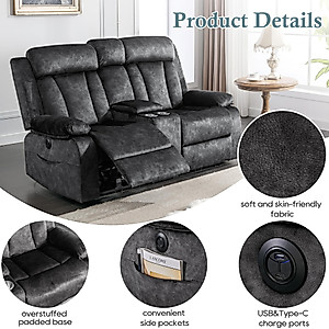 GUEAPY Reclining Loveseat-Power Reclining Loveseat with Console,Double Recliner Loveseat with Heat and Massage,Electric Loveseat Recliner with Cup Holders,USB & Type-C Charge Ports for Living Room,RV