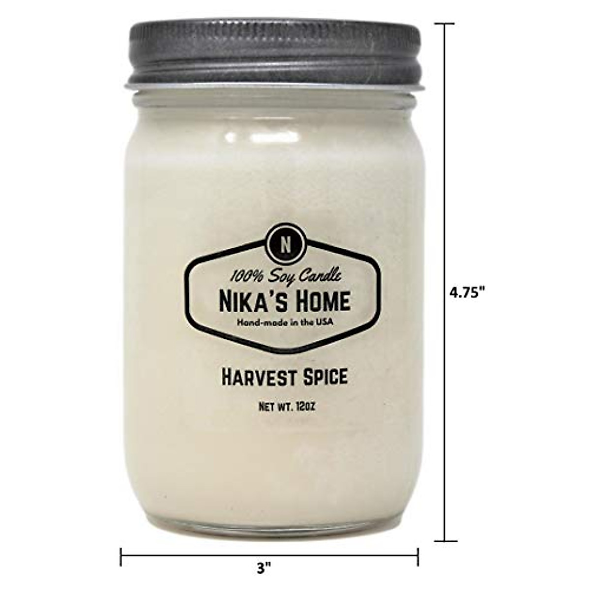 Nika's Home Harvest Spice Soy Candle 12oz Mason Jar Non-Toxic White Candle-Hand Poured Handmade, Clean Long Burning 50-60 Hours Highly Scented Pumpkin All Natural, Pumpkin Spice Gift Décor