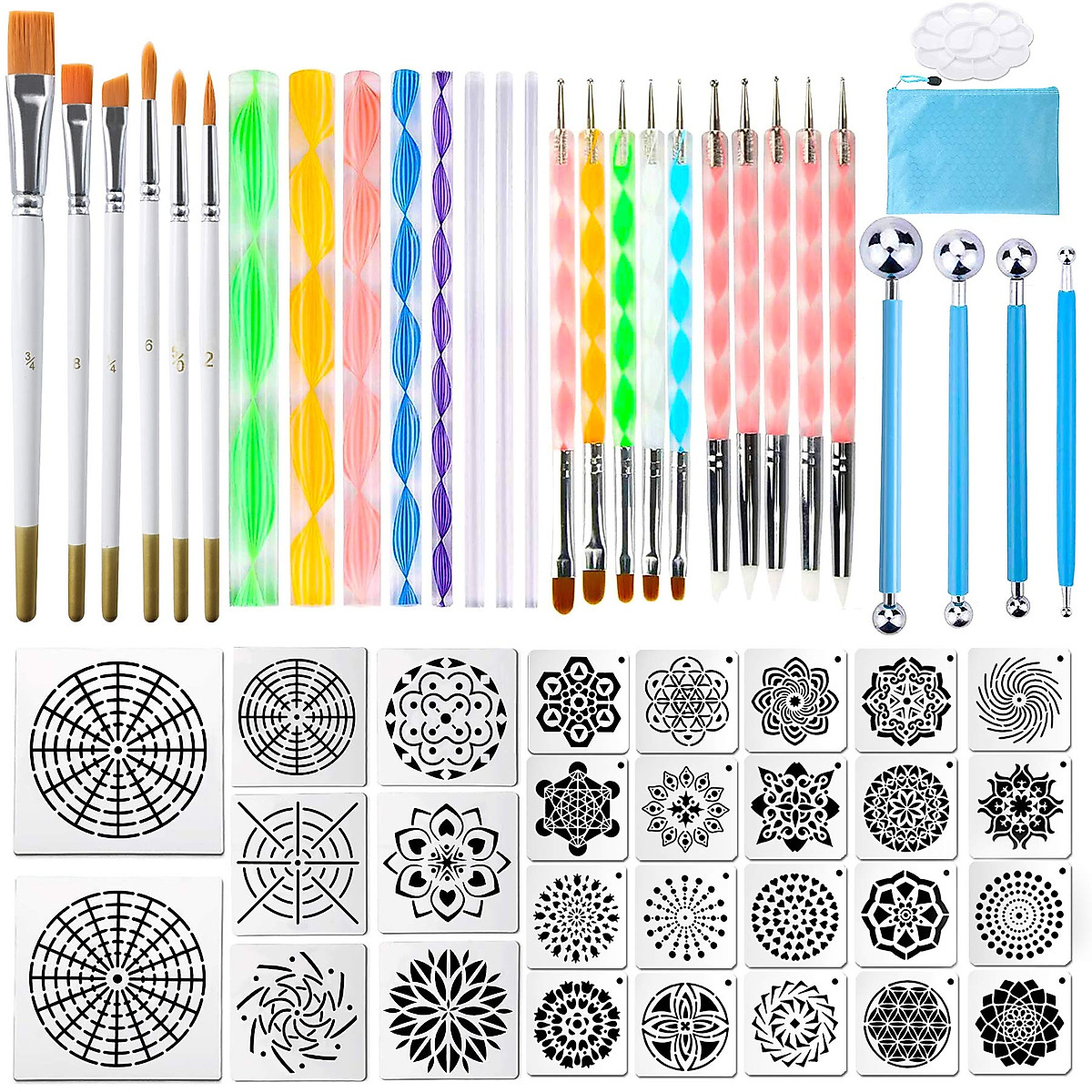 Mandala Dotting Tools,Augshy 58PCS Dot Painting Tools Set Rock Painting Supplies with a Blue Zipper Waterproof Storage Bag for Painting Rocks