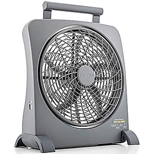 Treva 10 inch Rechargeable Portable Fan Smart Power Air Circulator. Plug-In AC Adapter and Battery Powered, USB Charging Port, For Camping Travel and Indoors Use