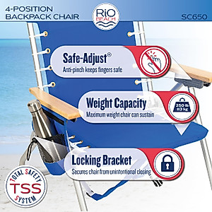 RIO Gear 4-Position Hi-Boy Backpack Beach Chair -Aluminum, Stripe