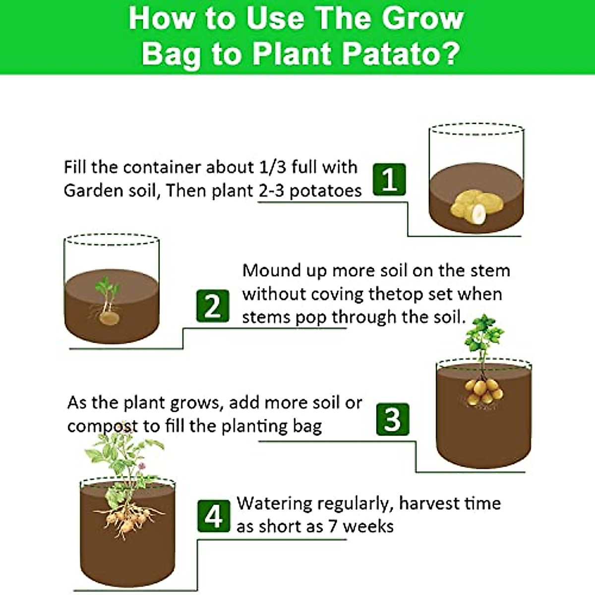 JJGoo 4 Pack Potato Grow Bags 10 Gallon with Flap, Heavy Duty Fabric Grow Bags with Handle and Harvest Window, Non-Woven Planter Pot Plant Garden Bags to Grow Vegetables Potato Tomato, Black