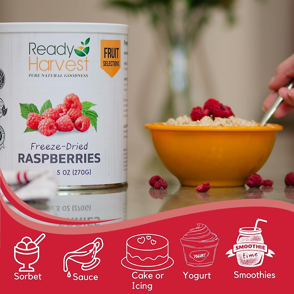 Ready Harvest Freeze Dried Raspberries Whole Foods for Emergency Food Storage, Camping Supplies, and Survival Kits | Sealed Fresh in #10 Can | 30 Year Shelf Life | 1 Can