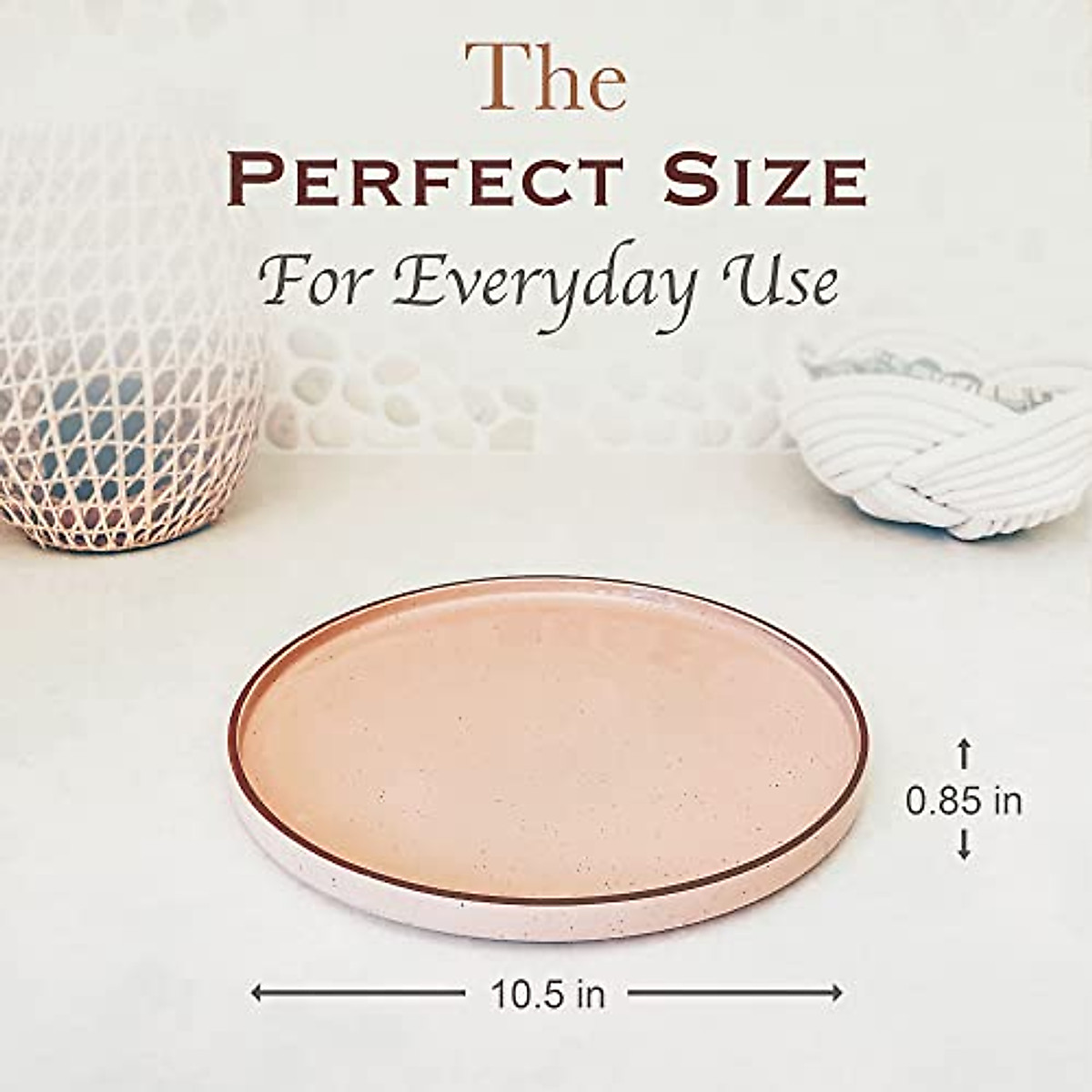 Mora Ceramic Flat Dinner Plates Set of 6, 10.5 in High Edge Dish Set - Microwave, Oven, and Dishwasher Safe, Scratch Resistant, Modern Dinnerware- Kitchen Porcelain Serving Dishes - Assorted Neutrals