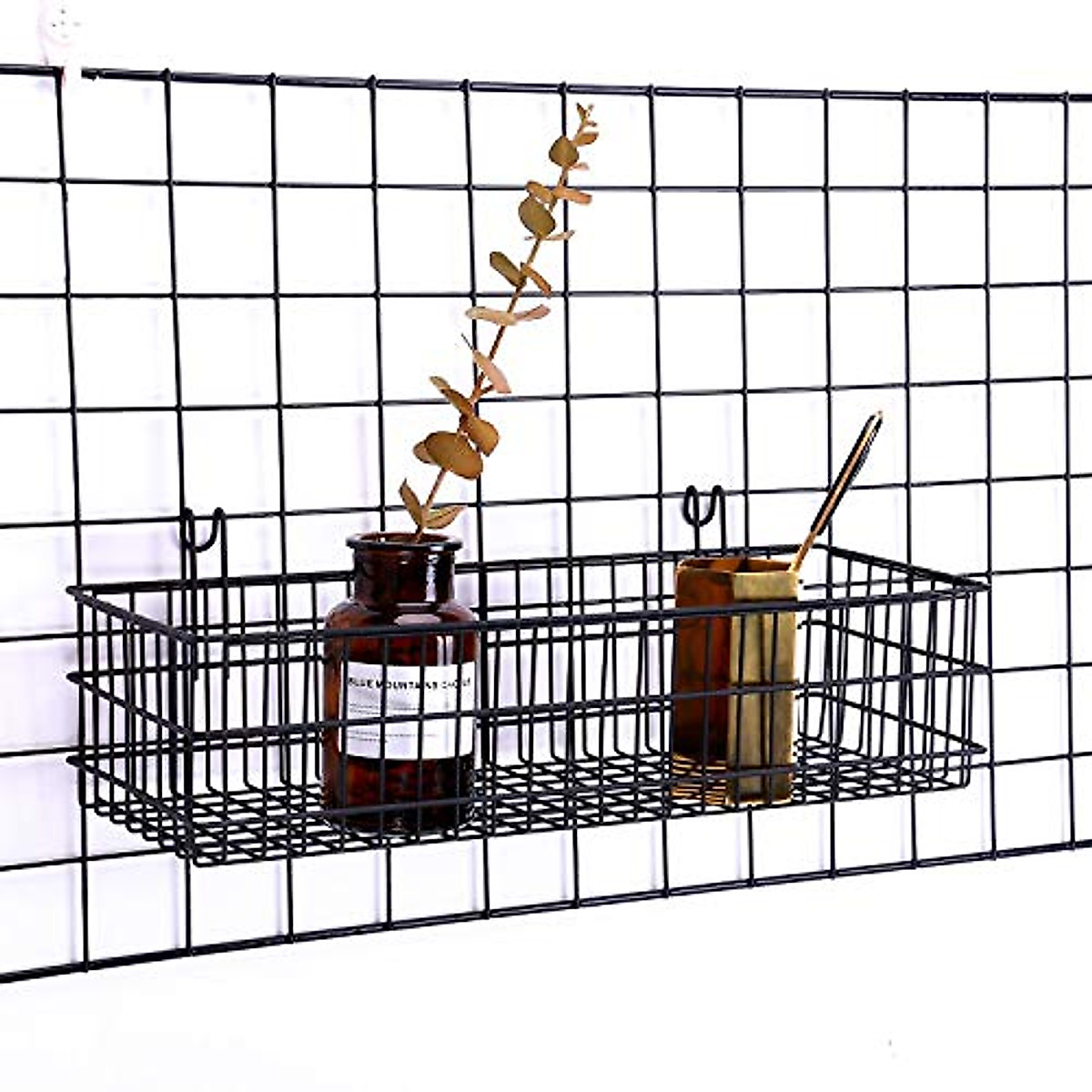 Kaforise Hanging Basket for Wire Wall Grid Panel, Multi-Function Wall Storage and Display Basket, Flower Pots Shelf Balcony Plant Storage Holder, Extra Large Size ,15.7"×5.9"×3.9",Black