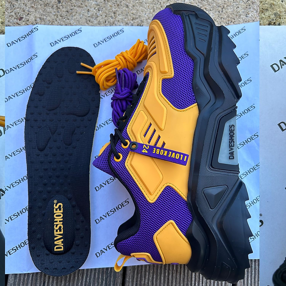 DAVESHOES Mens Wide Shoes for Walking Mamba 24 Luxury Sneakers with Latex Insoles Yellow and Black Platform Shoes Hiptop Running Sport Shoes Male