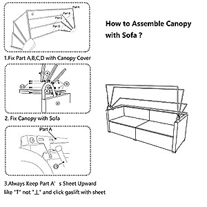 EMKK 5 Pieces Outdoor Patio Sofa Set Rattan Daybed,Sectional PE Wicker Conversation Furniture w/Canopy and Tempered Glass Side Table, C-Gray