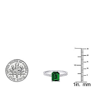 Dazzlingrock Collection 10K 8X6 MM Emerald Cut Lab Created Emerald & Round Diamond Engagement Ring, White Gold, Size 5
