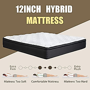 PAMYO 12 Inch Memory Foam and Innerspring Hybrid Mattress-Queen Mattress-Medium Firm Mattress-Bed in a Box