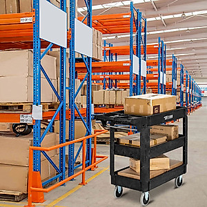 TUFFIOM Plastic Service Utility Cart, Support 550lbs Capacity Ergonomic Handle, Heavy Duty Tub Storage Cart W/Deep Shelves, Multipurpose Rolling 2-Tier Mobile Storage Organizer, for Warehouse Garage