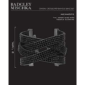 Badgley Mischka Women's Bracelet - Layered Multi Strand Crystal Crossover Toggle Open Cuff Bangle Bracelet, Hematite
