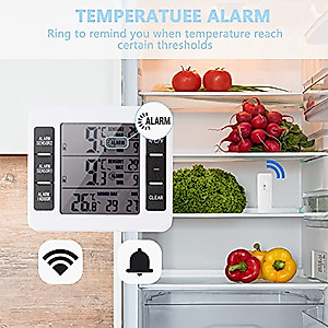 Locisne Freezer Alarm with Audible Alarm and 2 Wireless Sensors, Indoor Outdoor Refrigerator Thermometer for Home Kitchen