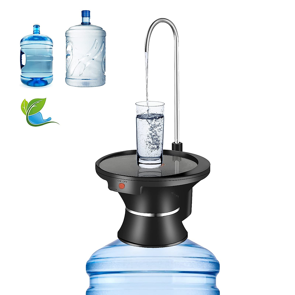 Rromxyuxi Water Pump for 5 Gallon Bottle with Tray, Electric Drinking Water Pump Portable Water Bottle Dispenser, Water Bottle Pump for 1-5 Gallon Water Jugs for Home, Kitchen, Office, Camping