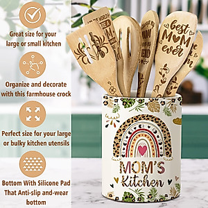 Rabbitable Gifts for Mom, Ceramic Utensil Holder for Cooking with Wooden Spoons Mothers Day Gifts for Mom, Mom Mothers Day Gift Cooking Tools Kitchen Utensils Set with Wooden Spoons for 6