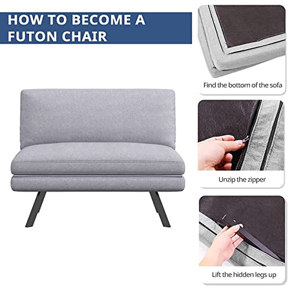 FONTOI Sofa Convertible Sleeper Chair Folding Guest Floor Bed Adjustable for Small Room Apartment, Light Gray