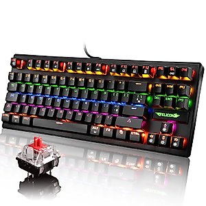 MANBASNAKE K2 Mechanical Gaming Keyboard RGB LED Rainbow Backlit Wired Keyboard with Red Switches for Windows Mac Xbox Gamer(Black)