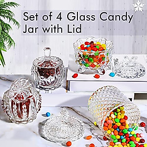 INFTYLE Glass Candy Dish with Lid Set of 4 Crystal Glass Candy Jar Jewelry Box Dappen Dish Cookie Jar for decorative storage gift idea