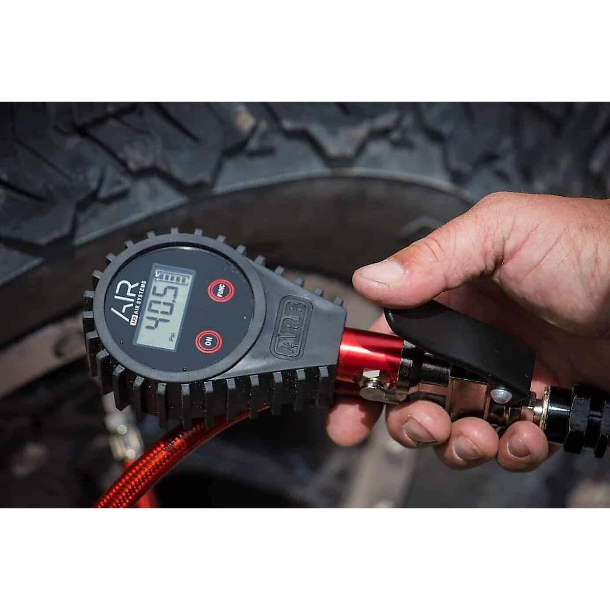ARB ARB601 Digital Tire Pressure Gauge with Braided Hose and Chuck, Inflator and Deflator 25-75 PSI Readings