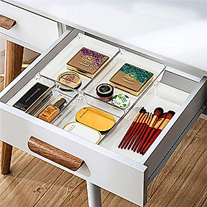 Slideep Clear Desk Drawer Organizer Trays, Dresser Desk Drawer Dividers Large Capacity Plastic Storage Bins for Cosmetic, Makeup Trays, Kitchen Gadgets, Office Accessories, 4 Different Sizes, 6 Pcs