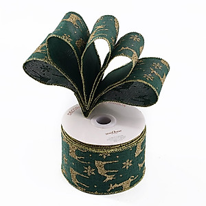 UNIQOOO 40 Yards 4 Rolls Seamless Green Christmas Wired Ribbon Set, 2.5 inch x 10yd. Satin Burlap Wired Edge Ribbon for Xmas Tree Décor, Gift Wrap Box, Bows, Wreath, Garland, Floral DIY Craft, Wedding