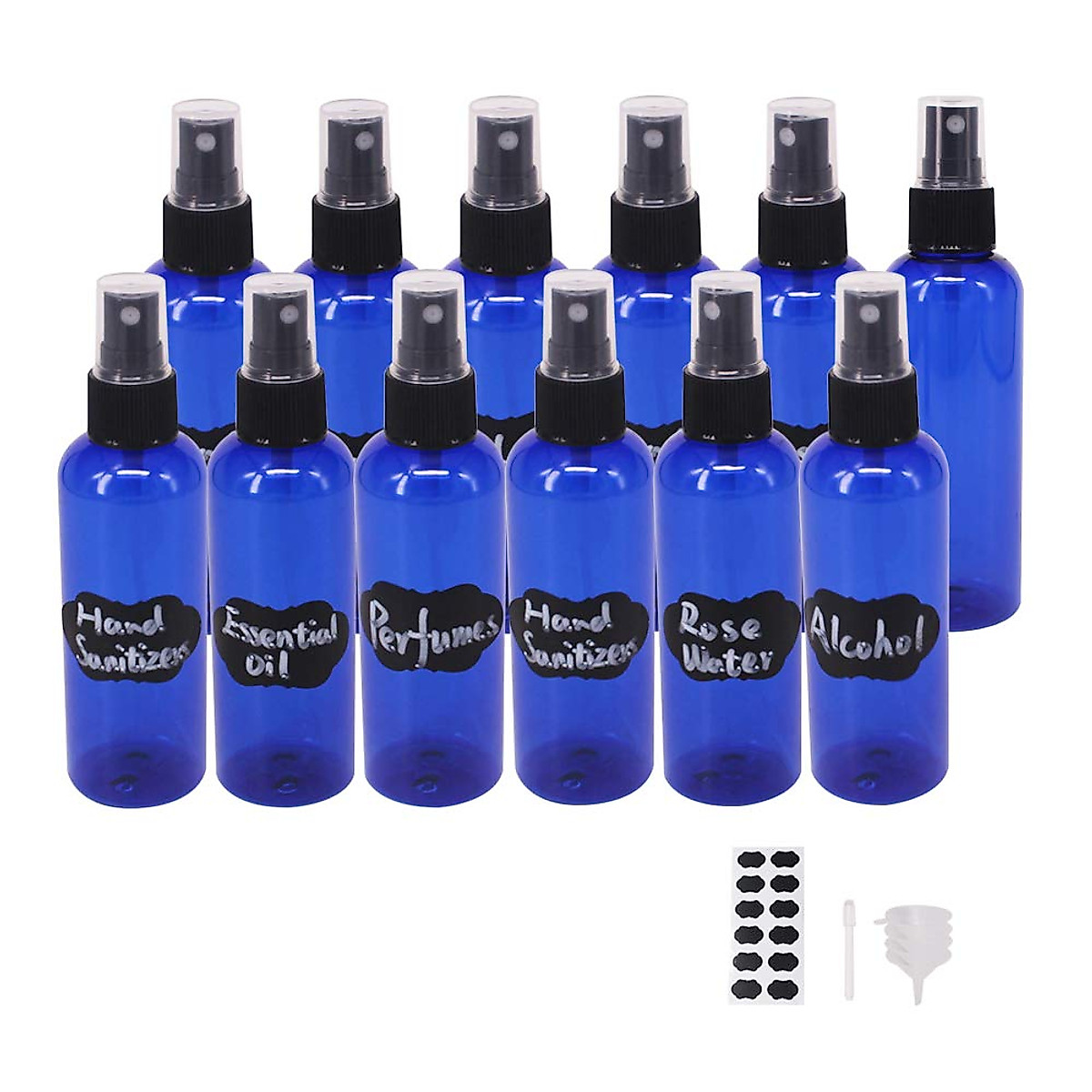 BPFY 12 Pack 3.3 oz Blue Plastic Spray Bottles For Essential Oils, Perfumes, Cosmetics, Alcohol, Fine Mist Spray Bottle, Cosmetic Spray Bottle, Refillable Liquid Conainters