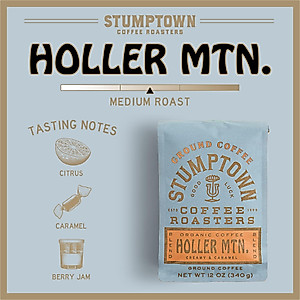 Stumptown Coffee Roasters, Organic Medium Roast Ground Coffee Gifts - Holler Mountain 12 Ounce Bag, Flavor Notes of Citrus Zest, Caramel and Hazelnut
