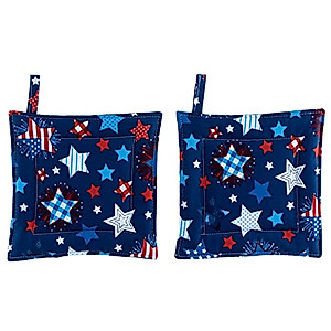 USA Stars and Stripes Pot Holders, Set of 2 Patriotic Potholders for Kitchen Decor