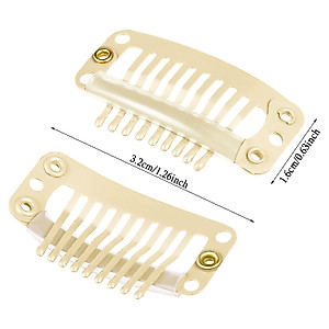 32 mm 9-Teeth Snap Clips for Women's Hair Extensions and Wigs - 30 Piece DIY Accessory Kit (Beige)
