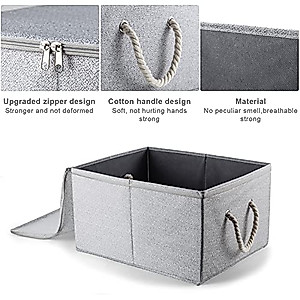 jeadwwr Large Foldable Storage Bins with Lids for Organizing, Fabric Storage Boxes with Lids for Shelves, 2-Pack Clothes Baskets with Cotton Rope Handles Zip Closet Bins (Ash Grey, 17.7x13.8x9.8in)