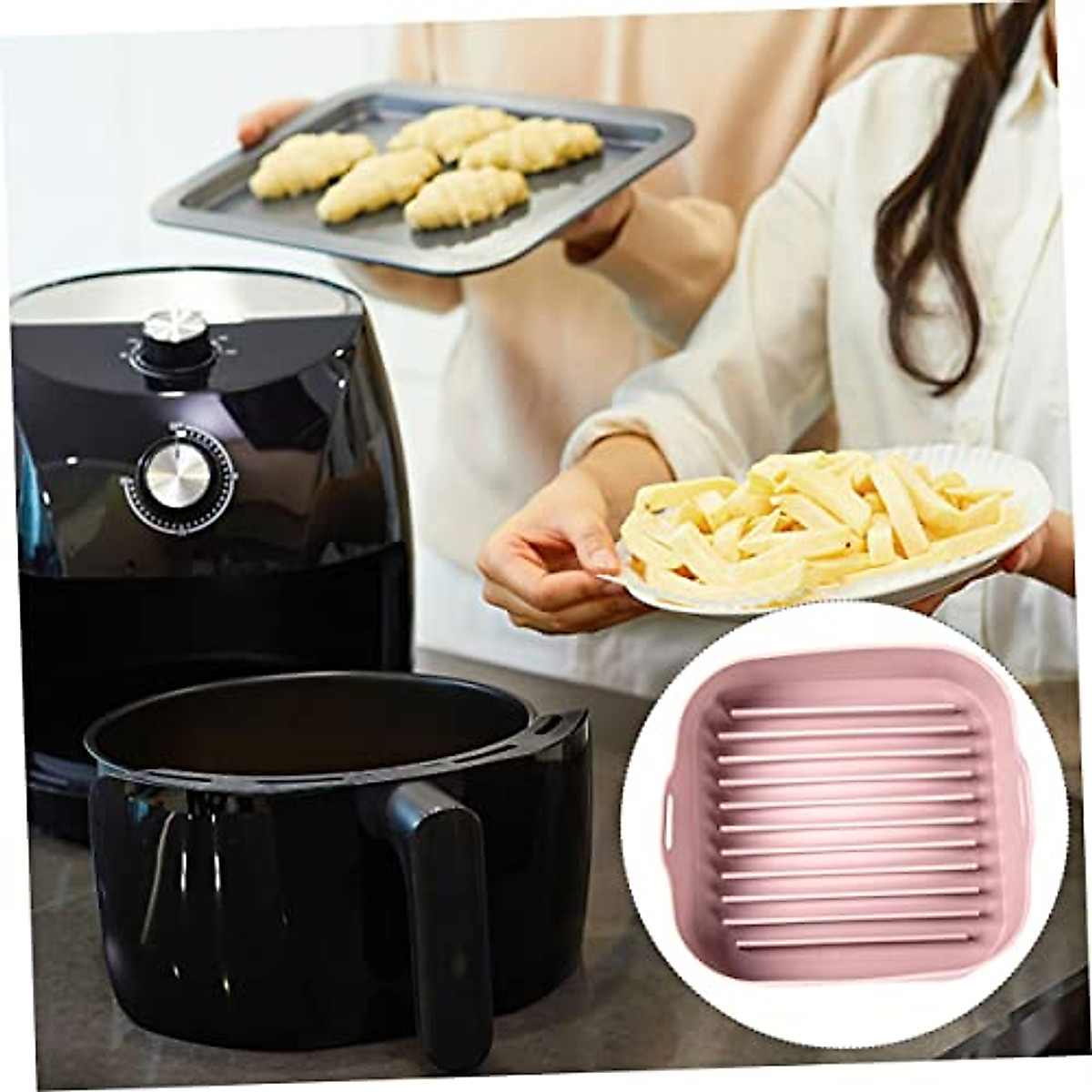 OSALADI Fryer Pad Air Fryer Cake Pan Air Fryer Silicone Pad Airfryer Parchment Paper Oven Baking Pan Air Fryer Toaster Oven Non Stick Oven Dish Air Fryer Grill Pan Silicone Steamer Pan