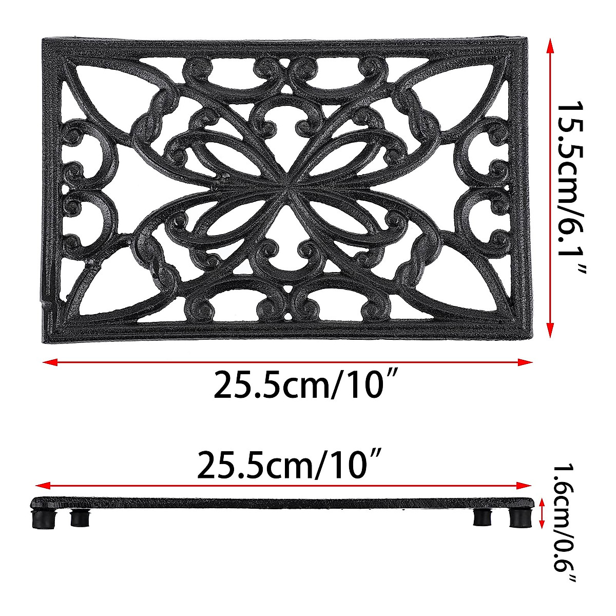 Sumnacon 2Pcs Rectangle 10 x 6.1 Inch Cast Iron Trivet - Rustic Heat Resistant Metal Trivet for Hot Dish Pot Pan Teapot, Vintage Sturdy Hot Plate Pad for Kitchen Dining Countertop Table