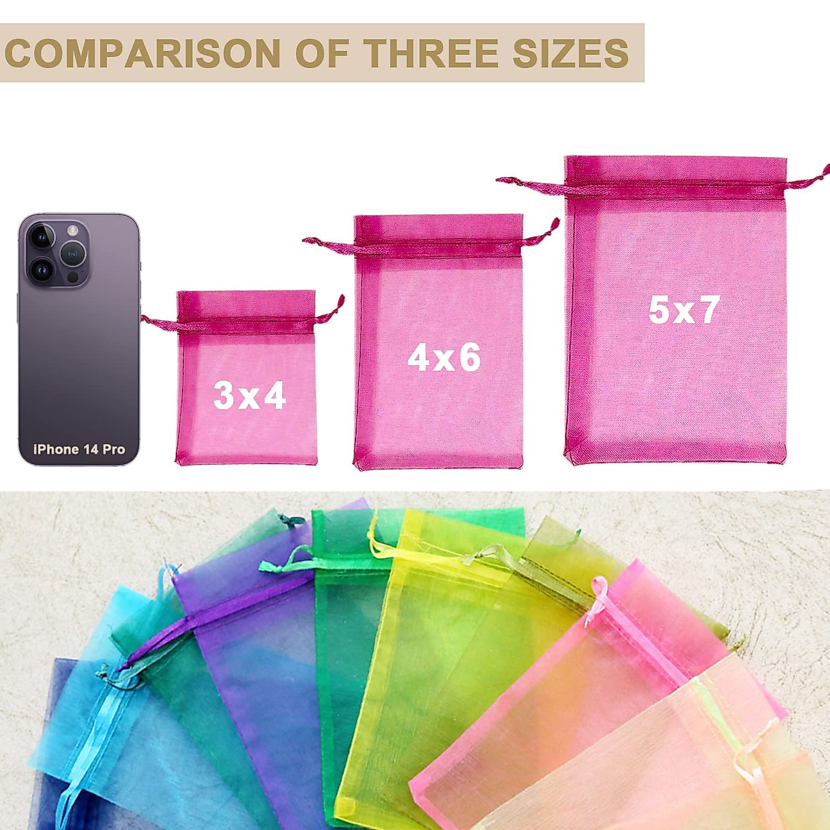 Green Organza Bags 3x4 Inch (100 Pcs) Sheer Mesh Gift Bags Drawstring Sachet Jewelry Bags Organza Small Drawstring Pouch for Wedding Favor, Party, Soaps, Baby Shower Gifts (3"x4", Emerald Green)