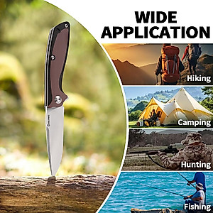 Cool Hand EDC Folding Knife with Clip, 4.6" Closed Ball Bearing Flipper Pocket Knives with Liner Lock, D2 Blade with Two-tone Micarta Handle