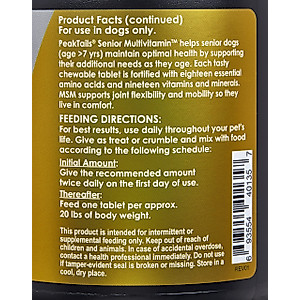 Kala Health PeakTails Senior Multivitamin for Dogs, Hip and Joint Support, Healthy Skin, Shiny Coat, Contains antioxidants and 18 Essential Amino acids and 19 Vitamins and Minerals, 350Count