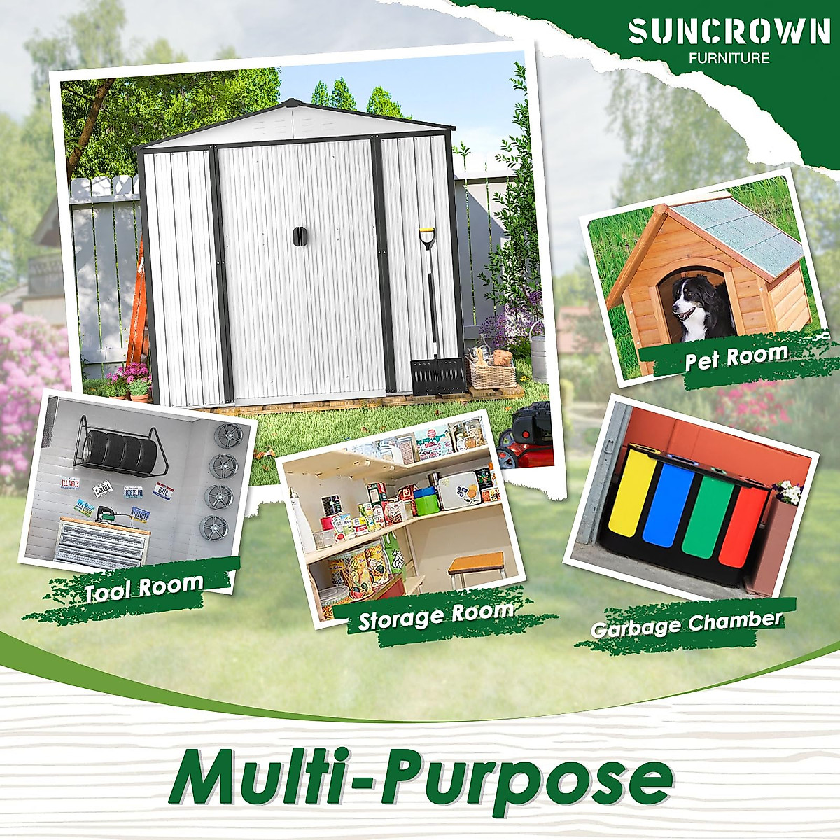 SUNCROWN Outdoor Backyard Garden Storage Shed 4X6 FT Yard Storage Tool with Sliding Door for Lawn Equipment Garden Backyard, White