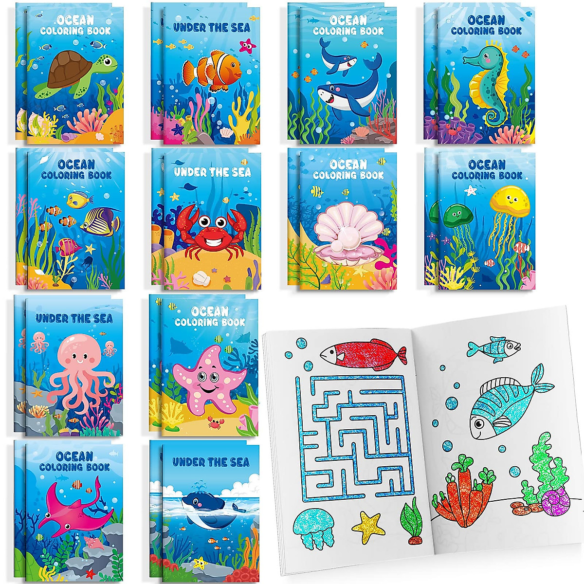 24 Pcs Under the Sea Mini Coloring Books Ocean Animals Party Favors Drawing Book Bulk for Kids Ocean Fish Birthday Party Mermaid Party Goodie Bag Gift Stuffer School Classroom Activity Supplies
